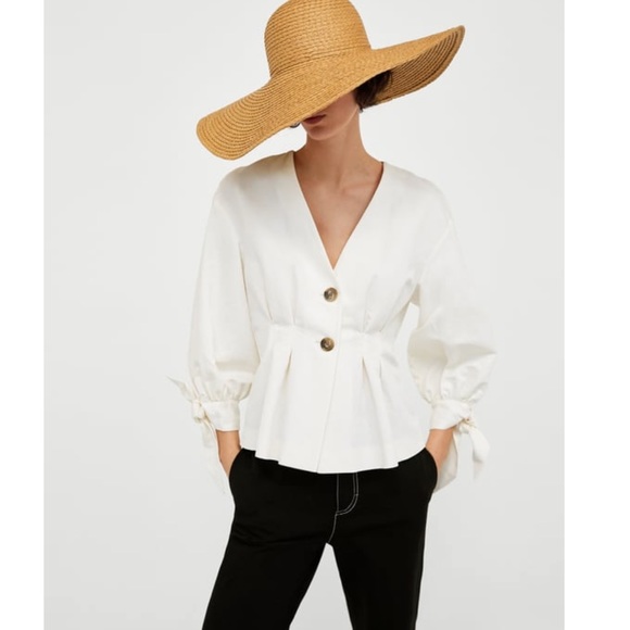 Zara | Tops | Zara Linen Blend Pleated Top With Bow Sleeves | Poshmark